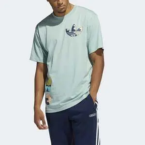 Adidas Originals Surreal Summer Sports Printing Knit Breathable Round Neck Short Sleeve Gray Green - Graygreen