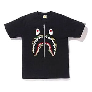 A BATHING APE Half Zip Shark Face Tee - Black