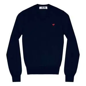 Play Comme Des Garcon Long Sleeve V-neck T-shirt With Emblem