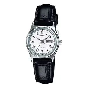 Casio Quartz Analog Watch With Leather Strap - Black