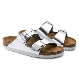 BIRKENSTOCK Arizona Soft Footbed Narrow Fit Metallic Sandals - Silver