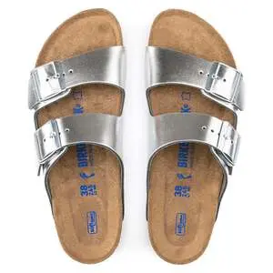 BIRKENSTOCK Arizona Soft Footbed Narrow Fit Metallic Sandals - Silver