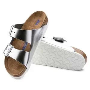 BIRKENSTOCK Arizona Soft Footbed Narrow Fit Metallic Sandals - Silver