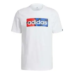 Adidas Alphabet Logo Printing Round Neck Pullover Short Sleeve White T-shirt - Multi-color
