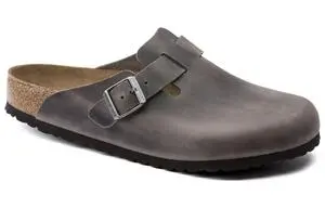 BIRKENSTOCK Boston Soft Footbed Oiled Leather Clogs - Grey