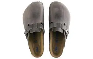 BIRKENSTOCK Boston Soft Footbed Oiled Leather Clogs - Grey