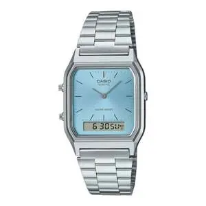 Casio Stainless Steel Watch With Dual Time - Silver/blue