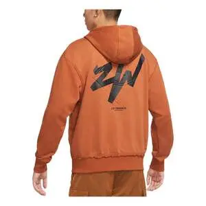 JORDAN Zion Alphabet Printing Retro Hooded Zipper Jacket - Brown