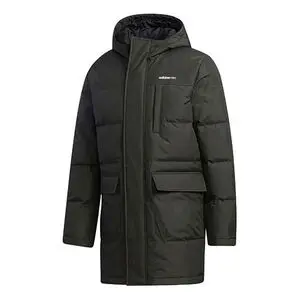 Adidas Neo Wint Dwn Prka Windproof Stay Warm Mid-length Sports Hooded Down Jacket - Brown