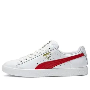 PUMA Clyde Core Leather Foil Low Top Sneakers - White/red