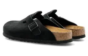 BIRKENSTOCK Boston Soft Footbed Suede Leather Mules - Black