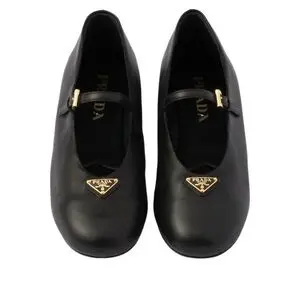 Prada Nappa Leather Ballerinas With Buckle Strap - Black