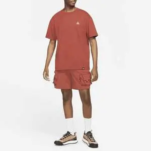 Nike Sports Solid Color Round Neck Short Sleeve Red Brown T-shirt - Default Color