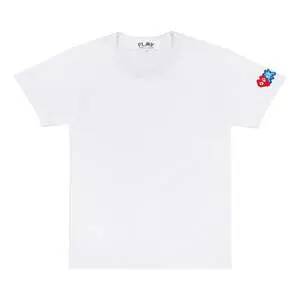 Play Comme Des Garcon Invader T-shirt With Red And Blue Sleeve Emblem - White