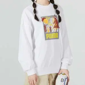 PUMA Bubble Sleeve Crew Neck Sweatshirt - White/yellow