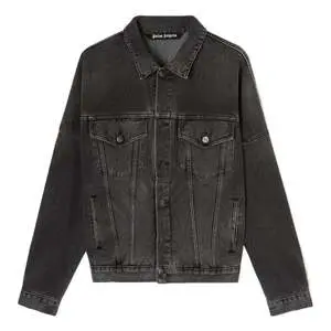Palm Angels Logo Over Denim Jacket - Grey/white