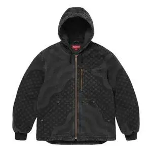 Supreme Quilted Flag Hooded Work Jacket - Black