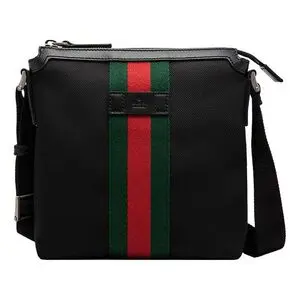 Gucci Canvas Shoulder Messenger Bag With Web Stripe - Black