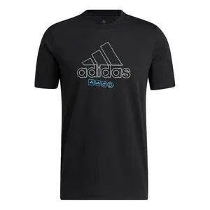 Adidas Minimalistic Alphabet Large Logo Printing Athleisure Casual Sports Round Neck Short Sleeve Black T-shirt - Multi-color