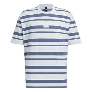 Adidas Logo Stripe T-shirt Asia Sizing 'grey Navy - Grey/navy