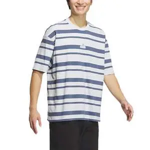 Adidas Logo Stripe T-shirt Asia Sizing 'grey Navy