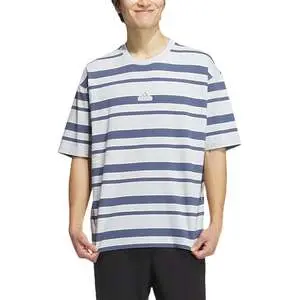 Adidas Logo Stripe T-shirt Asia Sizing 'grey Navy