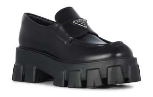 Prada Brushed Leather Monolith Loafers - Black