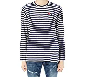 Play Comme Des Garcon Striped Double Logo Long Sleeves Tee 'black White - Bluewhite