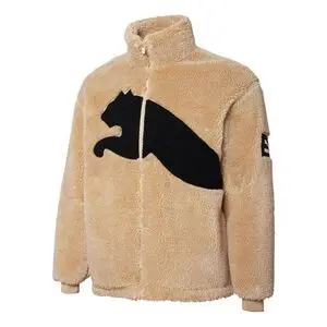 PUMA Sherpa Fleece Jacket With Contrasting Logo - Brown