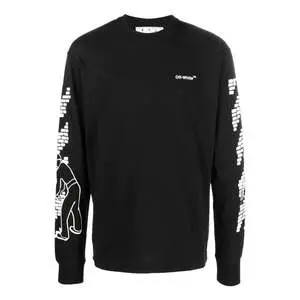 Off-White Fw22 Logo Printing Round Neck Long Sleeves Black T-shirt - Multi-color