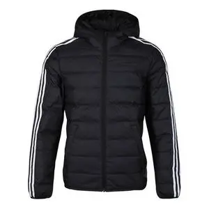 Adidas Neo Hooded Down Jacket With Signature Stripes - Black