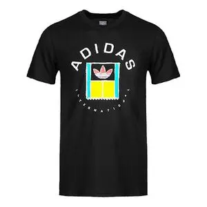 Adidas Originals Oncourt Tee Funny Printing Logo Sports Round Neck Short Sleeve - Black