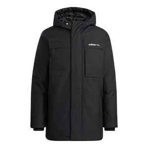 Adidas Neo Down Parka Logo Multiple Pockets Hooded With Down Feather Jacket Black - Default Color