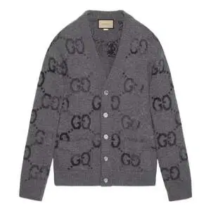 Gucci Gg Intarsia Wool Cardigan - Grey