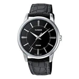 Casio Analog Leather Strap Watch - Black
