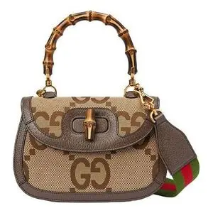 Gucci Bamboo 1947 Jumbo Gg Small Top Handle Bag 'beige Brown