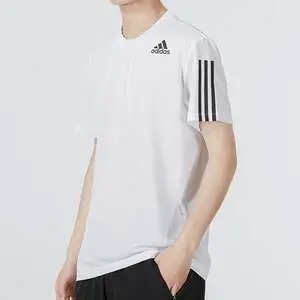 Adidas Solid Color Stripe Logo Micro Mark Athleisure Casual Sports Round Neck Short Sleeve White - Multi-color