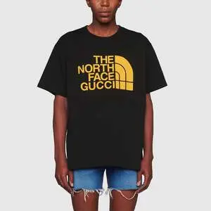 Gucci X The North Face Crossover Alphabet Logo Printing Loose Round Neck Short Sleeve T-shirt - Black