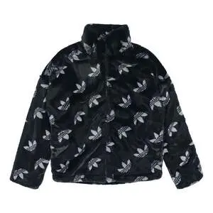 Adidas Originals Logo Stand Collar Faux Fur Jacket