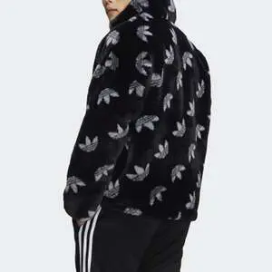 Adidas Originals Logo Stand Collar Faux Fur Jacket