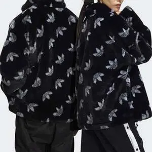 Adidas Originals Logo Stand Collar Faux Fur Jacket