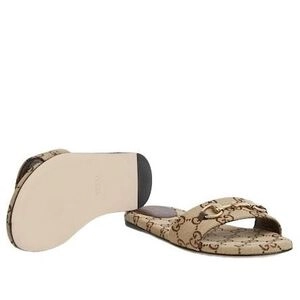 Gucci Horsebit Slide Sandals - Beige/brown