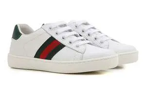 Gucci Ace Leather Sneaker With Web Detail - White