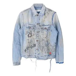 Off-White Graffiti Print Denim Jacket - Blue