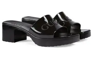 Gucci Rubber Slide Sandals With Platform And Block Heel
