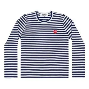 Play Comme Des Garcon Space Invaders L/s Striped Red Emblem - Navy