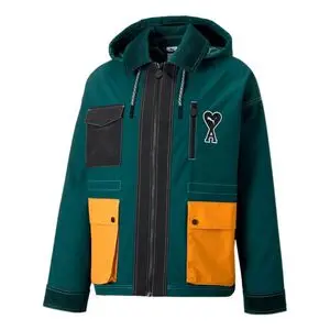 PUMA X Ami Hooded Jacket With Contrast Pocket Details - Green