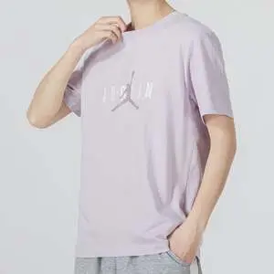 JORDAN Alphabet Flying Logo Printing Round Neck Casual Short Sleeve Lavender Light Purple T-shirt - Multi-color