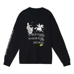 Nike Printing Knit Round Neck Sports - Black