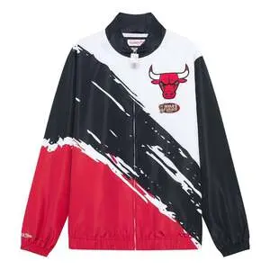 Mitchell & Ness X Nba Chicago Bulls Zip-up Windbreaker Jacket - Black/white/red
